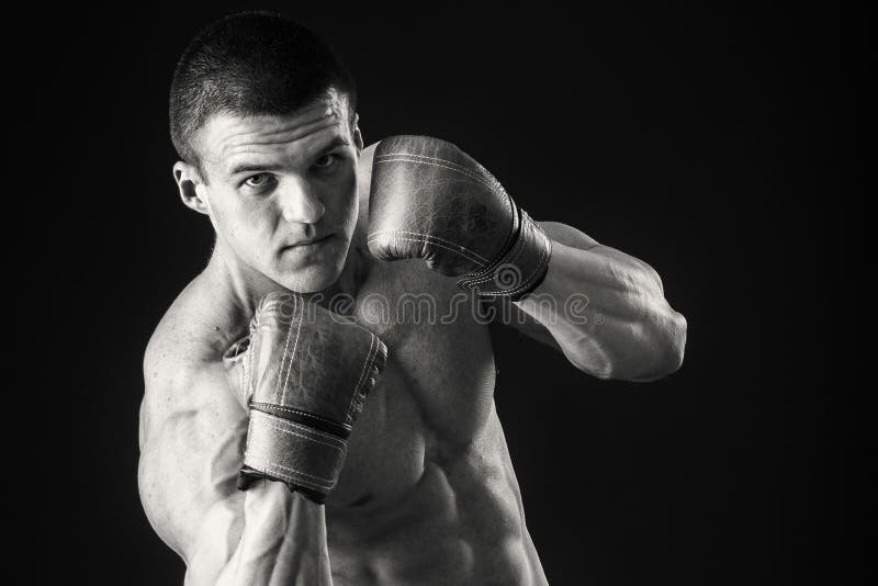 Strong Boxer on a Black Background Stock Photo - Image of background ...