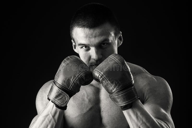 Strong Boxer on a Black Background Stock Image - Image of fighter ...