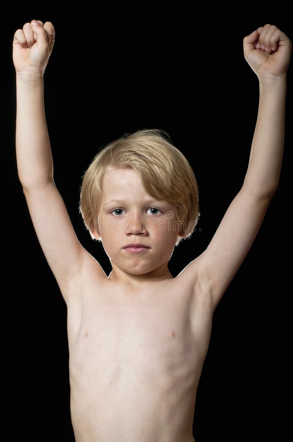 Little Boy Flexing His Muscles Stock Image - Image of fitness, hand ...