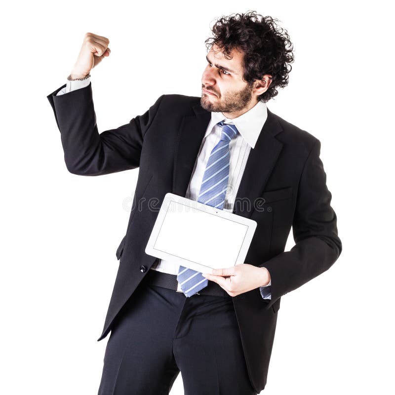 Strong Businessman and Tablet Stock Photo - Image of display ...
