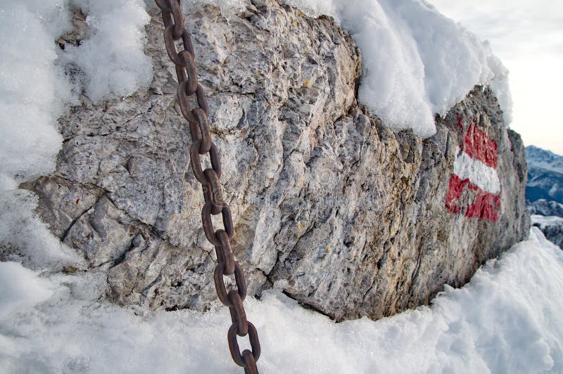 Strong chain on rock stock image. Image of secure, link - 45947743