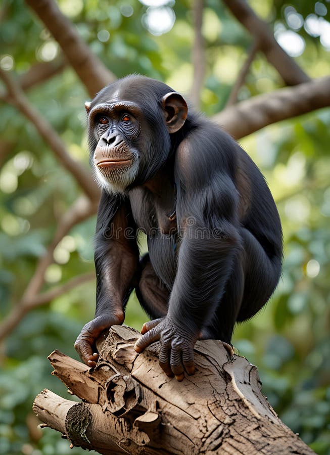 A Strong Chimpanzee Sitting on Brunch of Tree Stock Illustration ...