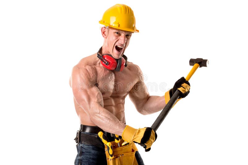 Strong construction worker stock photo. Image of repairman - 99747726
