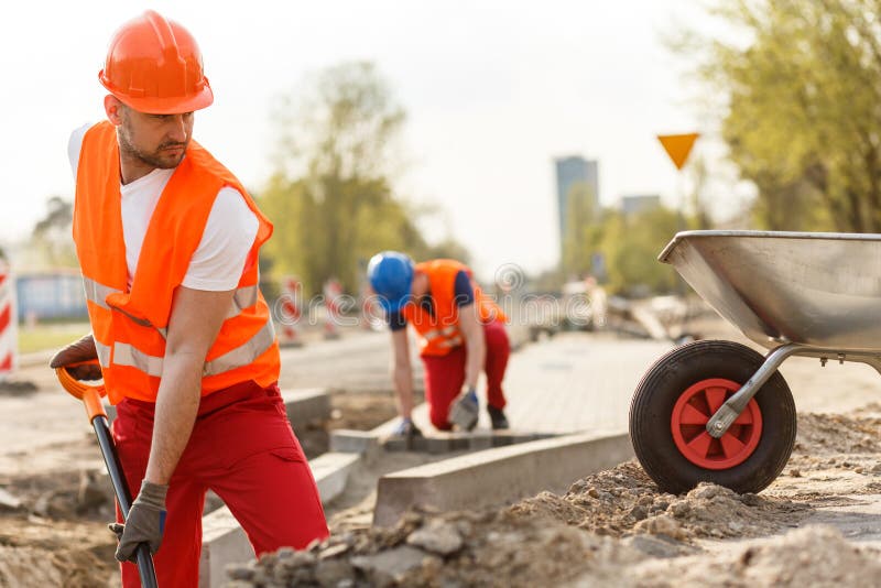 Construction Worker Digging Ground Stock Image - Image of tool ...