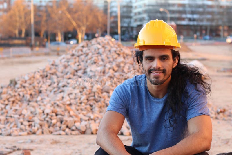 Muscular Tough Long Haired Ethnic Construction Worker Stock Image ...