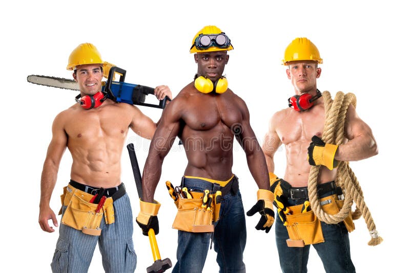 Strong Construction Workers Stock Image - Image of helmet, foreman ...