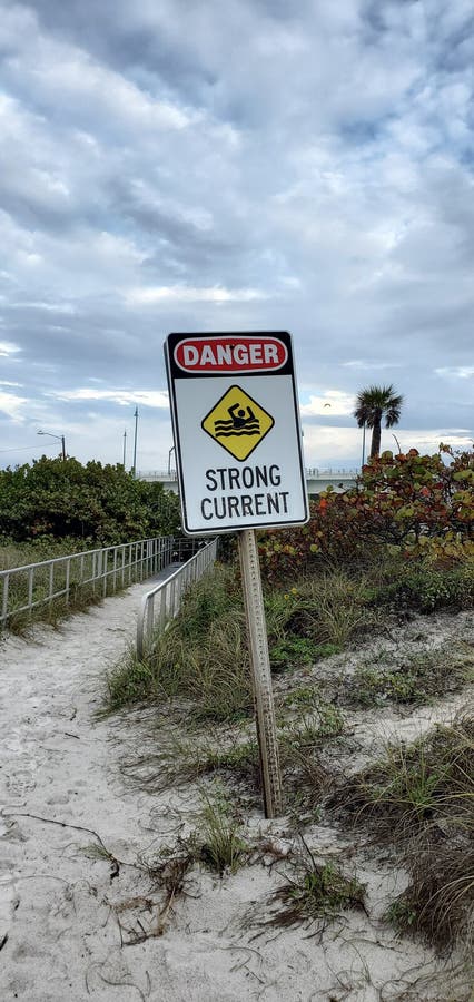 Strong Current Warning Sign at the Beach in Florida Editorial ...