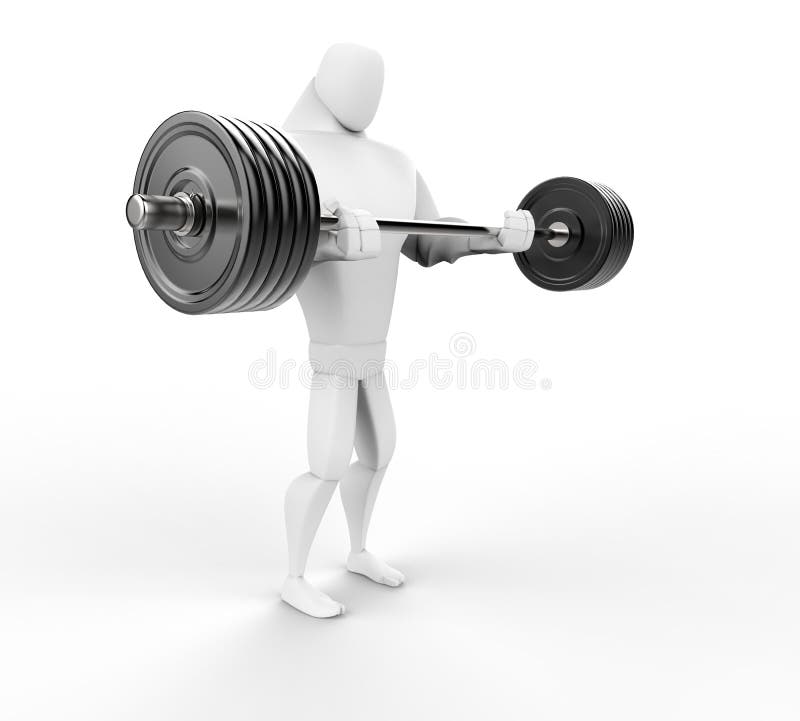Strong 3D Character Weightlifting - Side View Stock Illustration ...