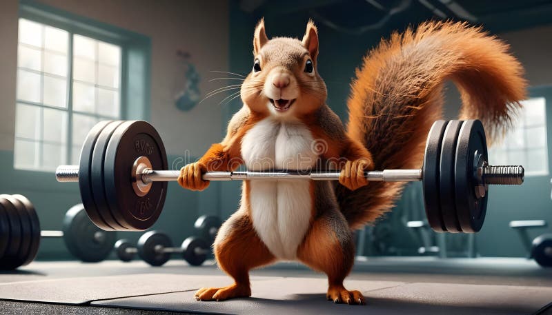 A Strong and Determined Squirrel Weightlifting in a Modern Gym Setting ...