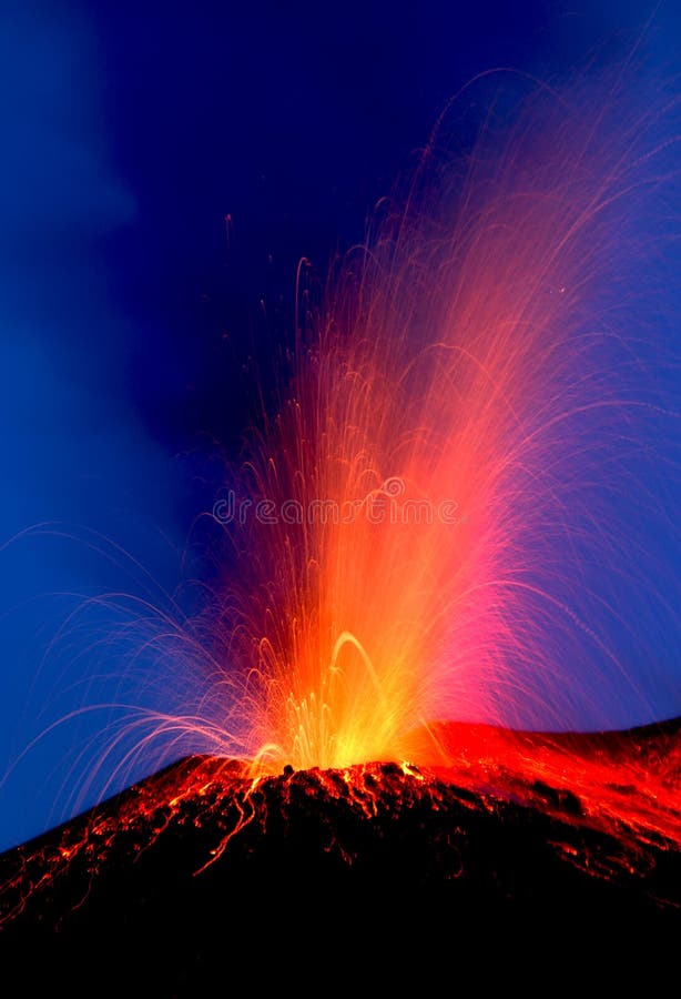 Strong Eruption Volcano Stromboli Erupting Stock Photo - Image of ...