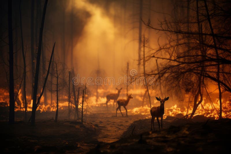 Strong Fire in the Forest, Animals Run and Escape from the Fire ...