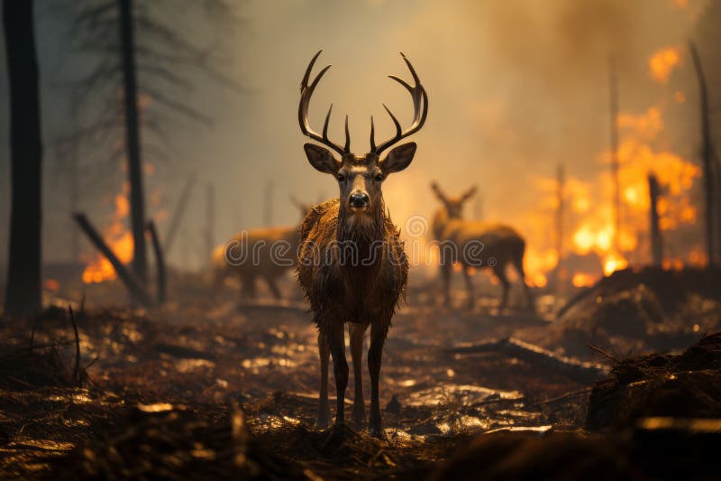 Strong Fire in the Forest, Animals Run and Escape from the Fire ...