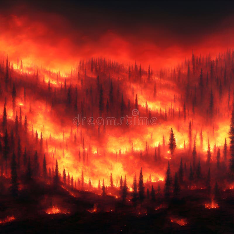 Strong Flattering Fire in the Mountains at Night Time Stock ...