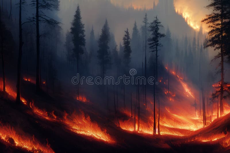 Strong Flattering Fire in the Mountains at Night Time Stock ...