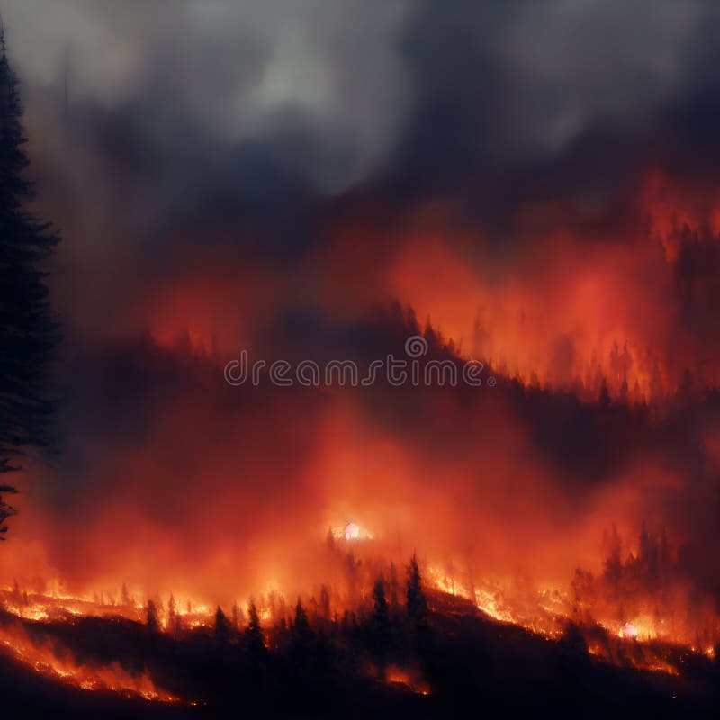 Strong Flattering Fire in the Mountains at Night Time Stock ...