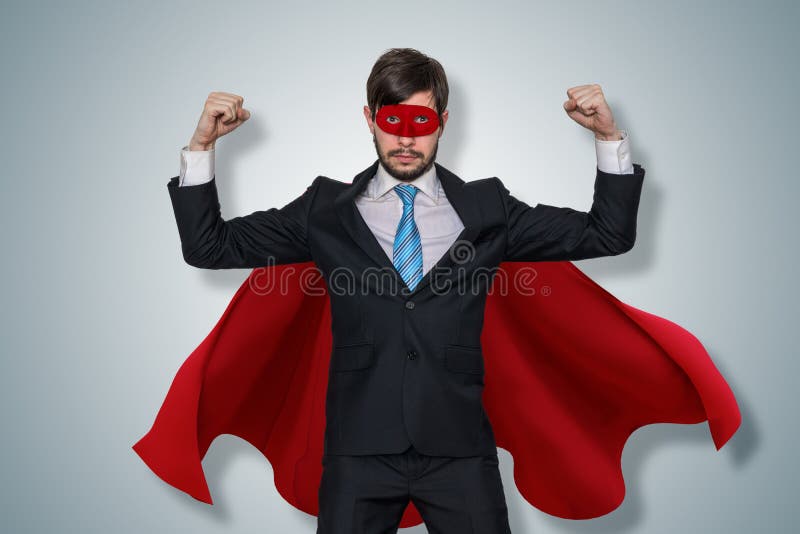 Strong Funny Businessman in Suit As Superhero. Stock Image - Image of ...