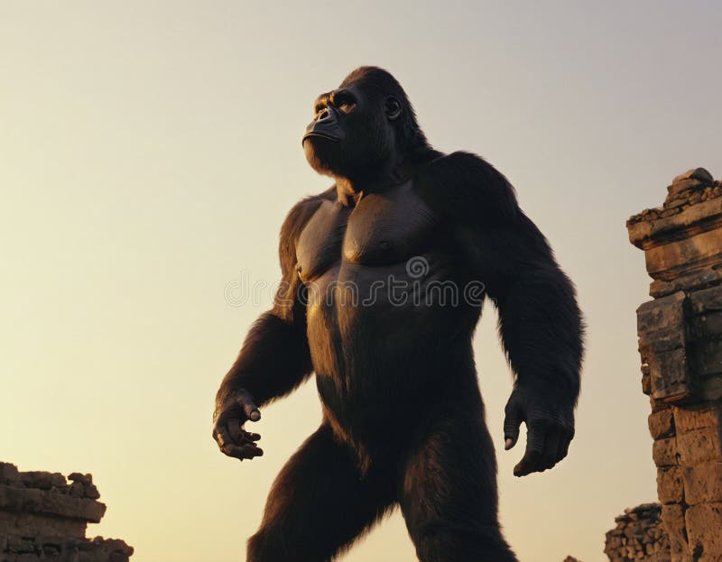 A Strong Gorilla King Kong. Frightening Giant Monkey. Stock Photo ...
