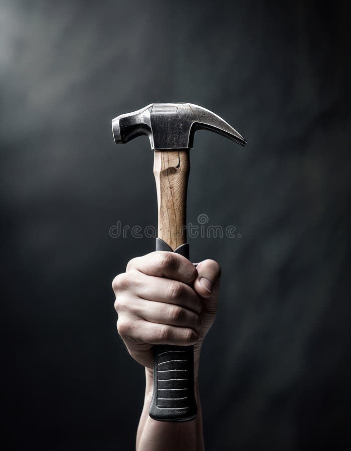 Strong Grip on a Hammer Against Dark Background Stock Illustration ...