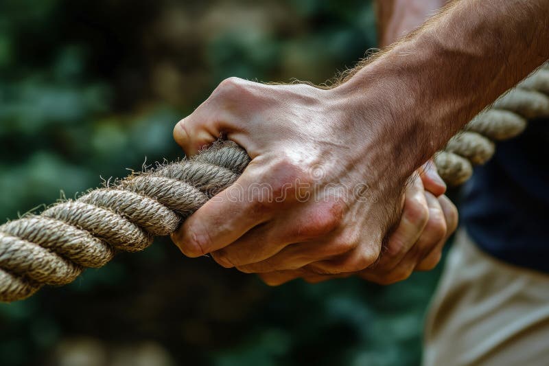 Strong Grip on Rope Indicates Determination during Outdoor Team ...