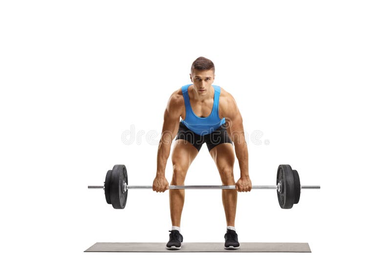 Strong Guy Lifting Heavy Weights and Looking at Camera Stock Photo ...