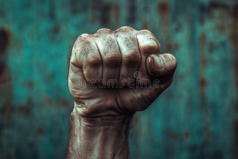 Strong Hand Clenched in a Fist Against a Textured Backdrop in a Gritty ...