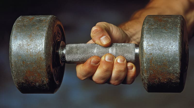 A Strong Hand Gripping a Rusty Dumbbell Stock Illustration ...
