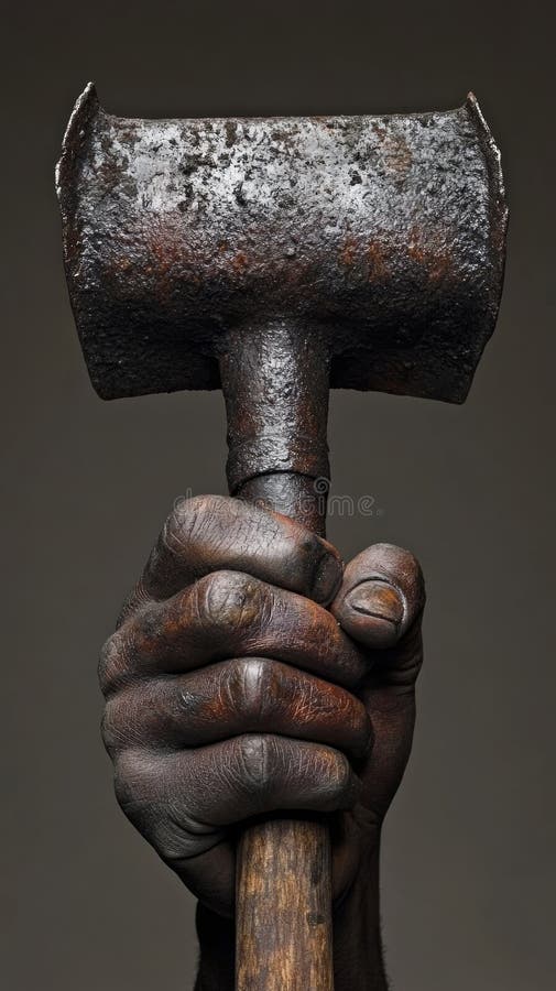 A Strong Hand Holds a Rusted Hammer, Emphasizing Craftsmanship and ...