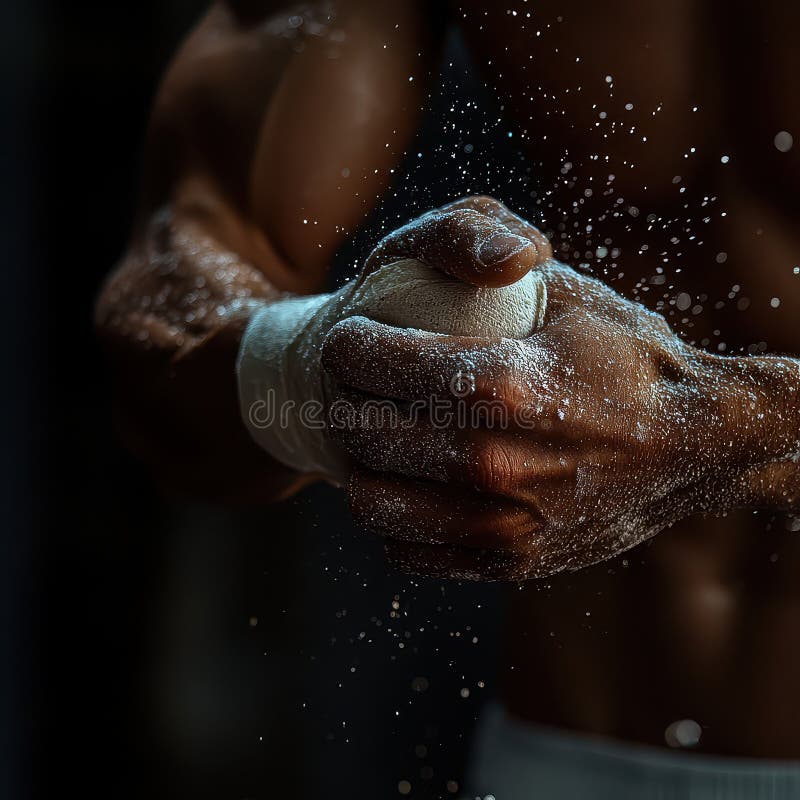 Strong Hands with Chalk Dust in Action at a Fitness Workout Stock ...