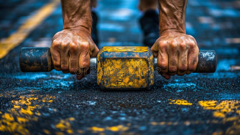 Strong Hands Lifting a Heavy Worn Dumbbell Stock Illustration ...