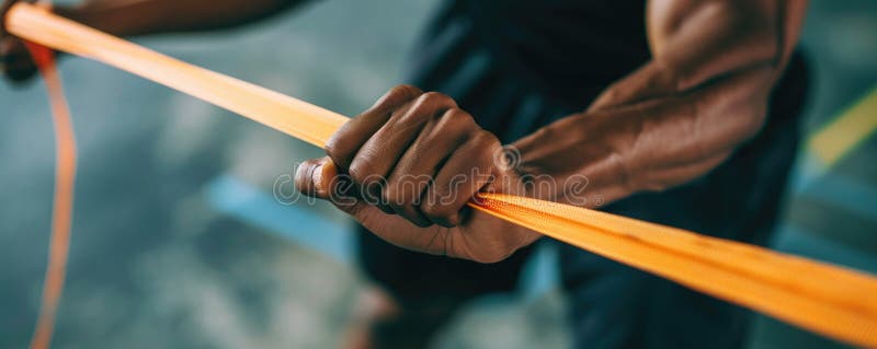 Strong Hands Pulling an Orange Resistance Band Stock Image - Image of ...