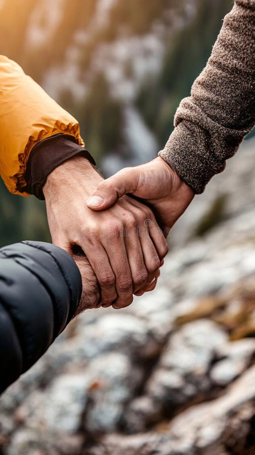 A Strong Handshake between Hikers, Symbolizing Trust, Support, and ...