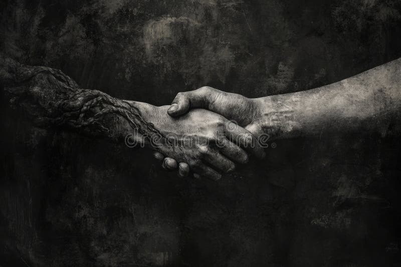Grunge Style Handshake Blending of Human and Abstract Elements Creates ...