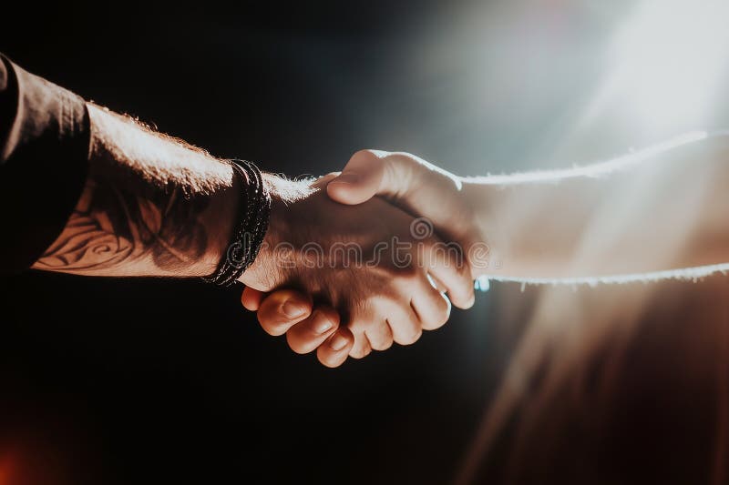 Strong Handshake between Two Individuals in Dramatic Lighting ...