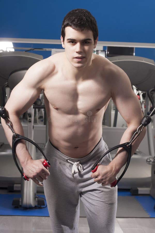 Strong Handsome Man Exercising at the Gym Stock Image - Image of tone ...