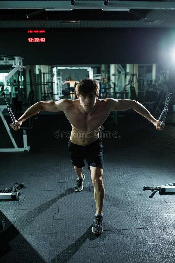 Strong Handsome Man Exercising at the Gym with Machine. Stock Image ...