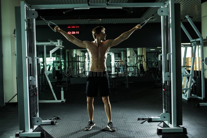 Strong Handsome Man Exercising at the Gym with Machine. Stock Image ...