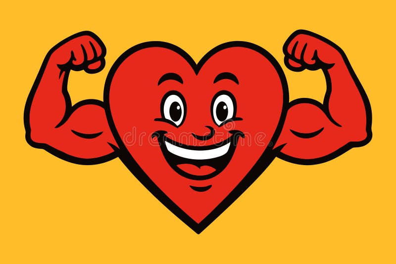Strong Happy Heart Character Illustration Stock Vector - Illustration ...