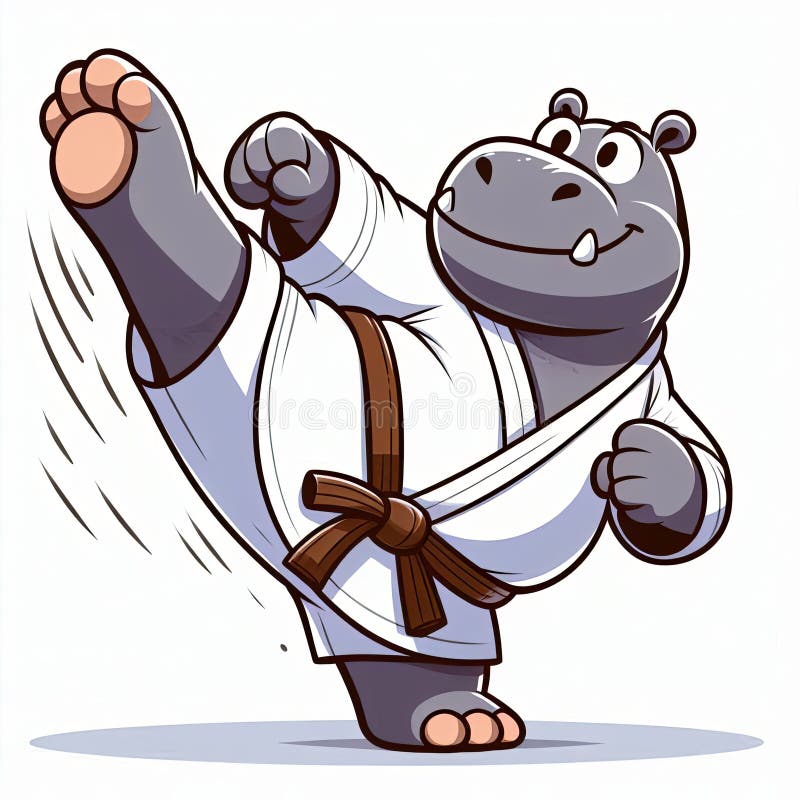Strong Hippo Warrior with a Brown Belt Stock Illustration ...