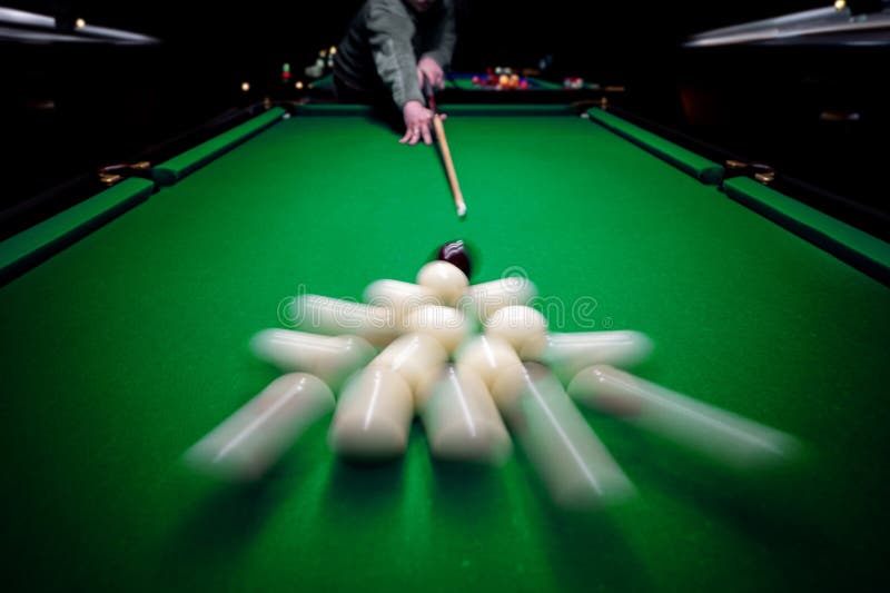 Strong Hit by a Player with a Billiard Cue on the Ball Stock Photo ...