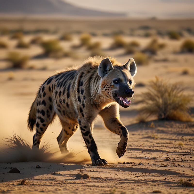 A Strong Hyena is Running in the Desert Stock Illustration ...