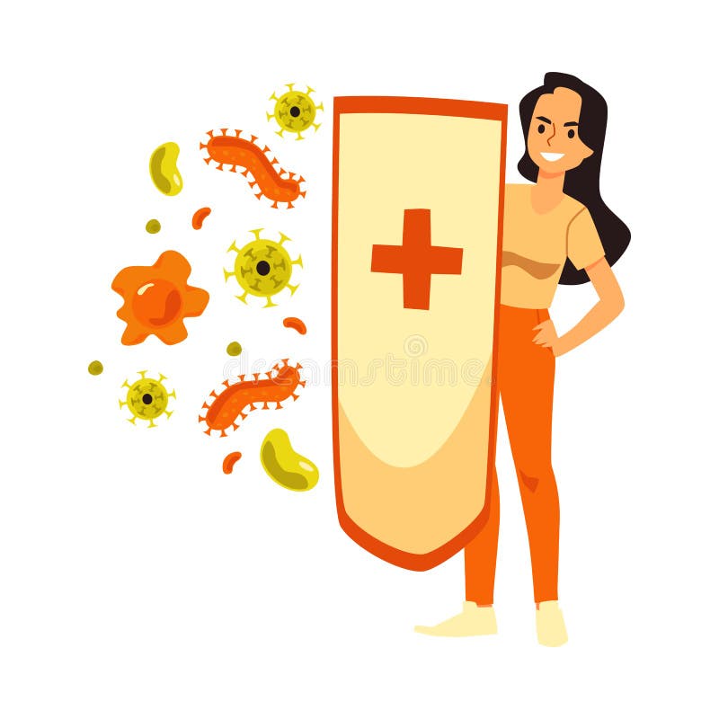 Strong Immune System with Woman Reflects Viruses, Vector Illustration ...