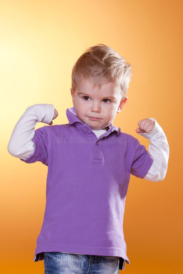 Strong Little Boy Show Muscles Stock Image - Image of male, healthy ...