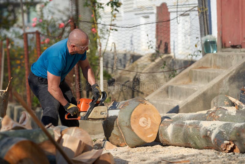 Strong Lumberjack Carrying Log On Shoulder Stock Photo - Image of ...