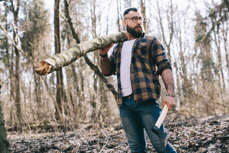 Strong Lumberjack Chopping Wood Stock Image - Image of lumberjack ...