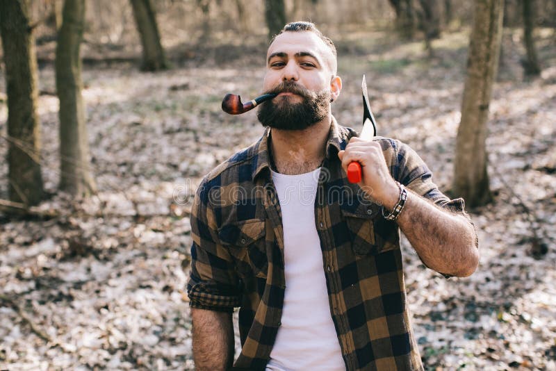 Strong Lumberjack Working in the Forest Stock Photo - Image of forester ...