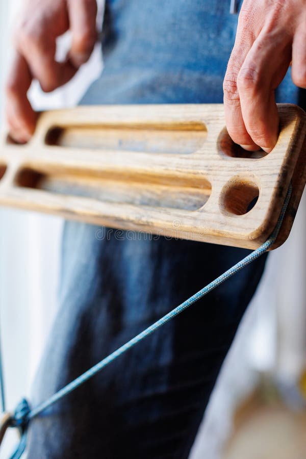 Strong Male Rock Climber S Hand Holds Board for Finger Strength ...