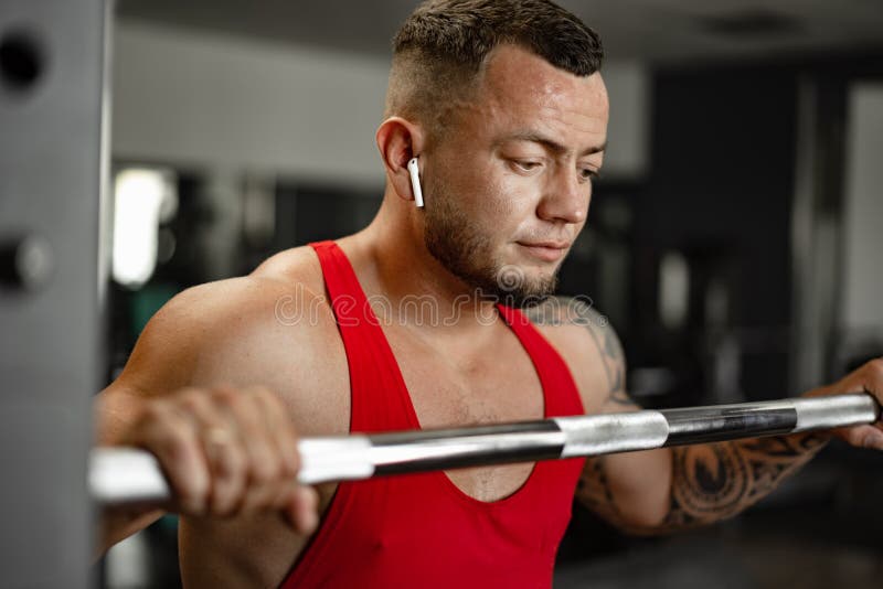 Strong Man Athlete Exercise in Gym, Close Up Portrait Stock Image ...
