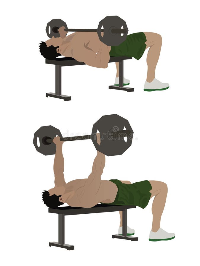 Strong Man Doing Barbell Bench Press Exercise and Showing Both ...
