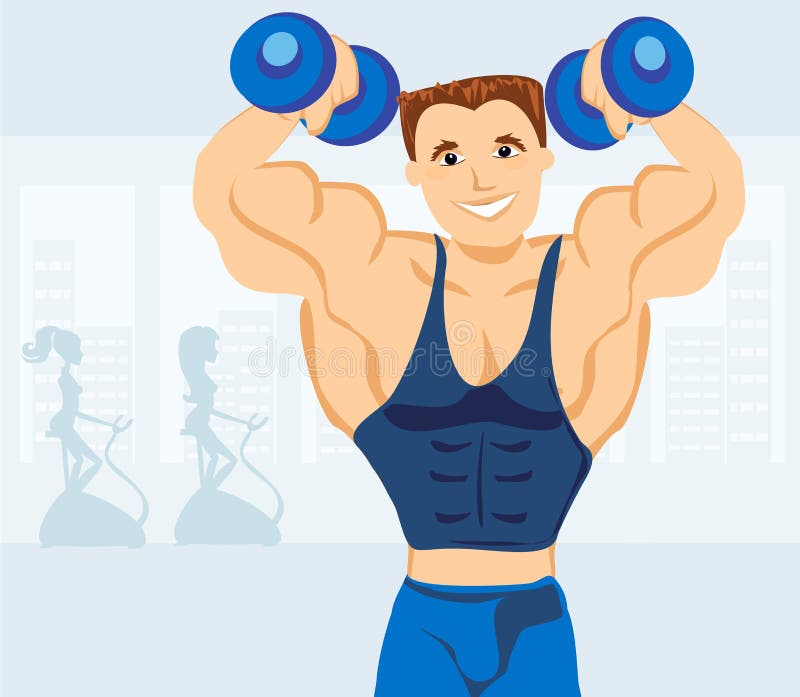 Strong Man Exercising in the Gym Stock Vector - Illustration of city ...