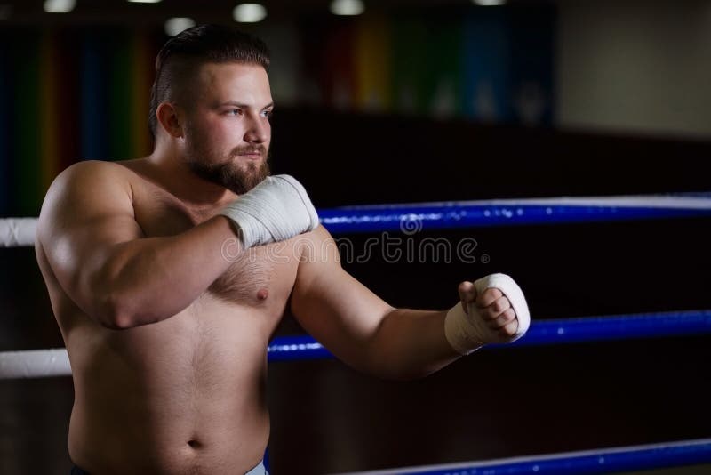 Strong Man Fighter Standing in the Boxing Ring Stock Image - Image of ...